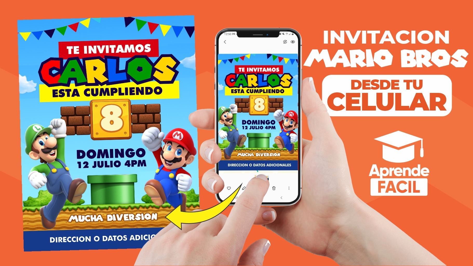 Invitación de cumpleaños de mario bros en el celular - Aprende Facil